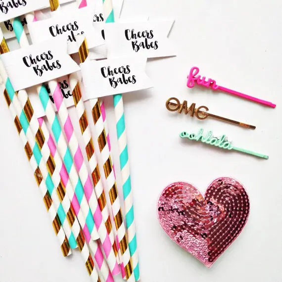 Cheers Babes Paper Straws With Flags Wedding bridal shower/ bride to be ...
