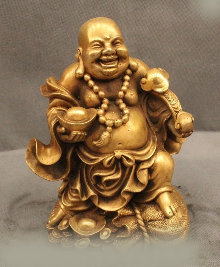 DS 11" Chinese Buddhism Brass Wealth Happy Laugh Maitreya Buddha Money ...