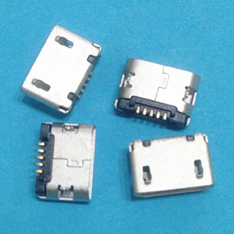 100pcs MICRO USB 5 Pin No Curling Female Socket Connector 2 Leg Plate ...