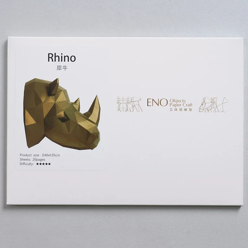 3D Paper Model Rhinoceros Rhino Head papercraft animal home decor wall ...