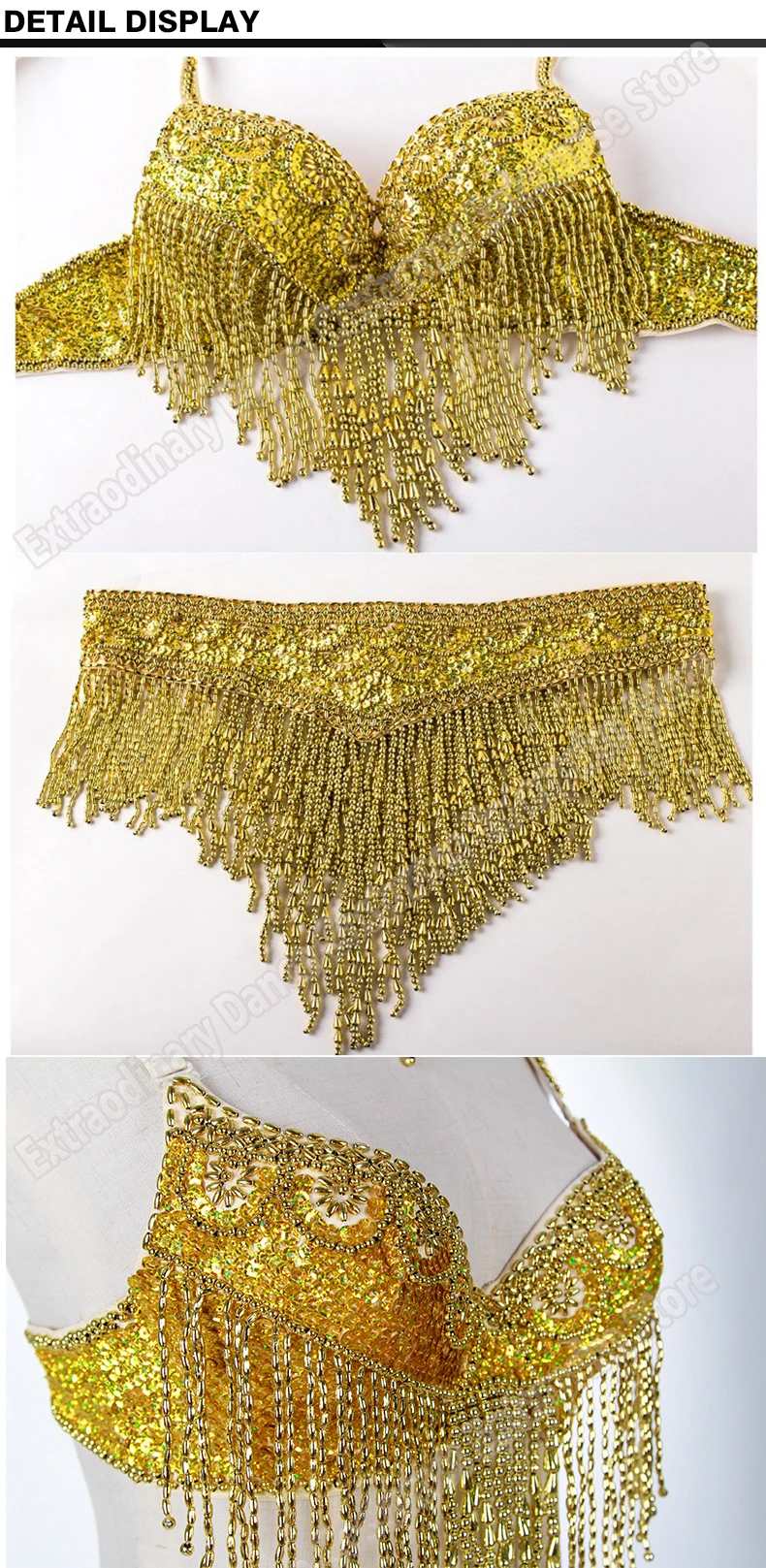 Women Bellydance Clothes Eastern Style Beaded Top And Belt 2pcs Set ...