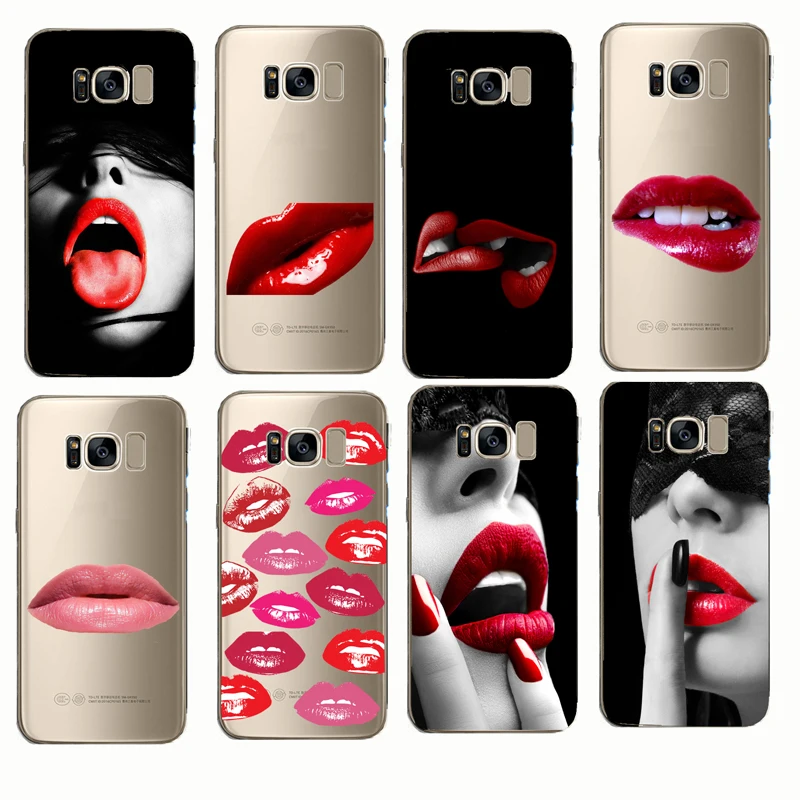 Cover Sexy Lady Woman Girl Red Lips Soft Tpu Silicon Phone Case For Samsung Galaxy Note 4 5 8 S6