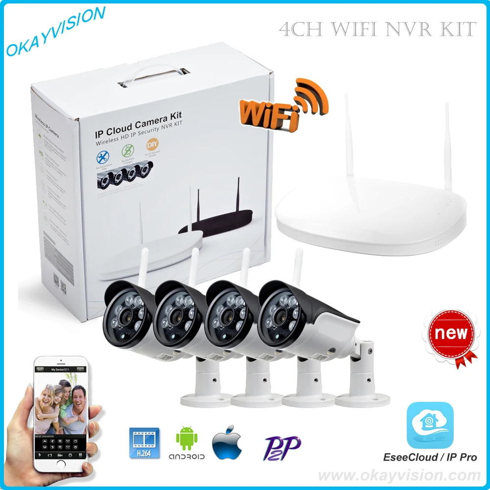 WIFI NVR KIT 4CH Wireless 1.0MP Array Camera Kit HDMI VGA P2P NVR WIFI ...