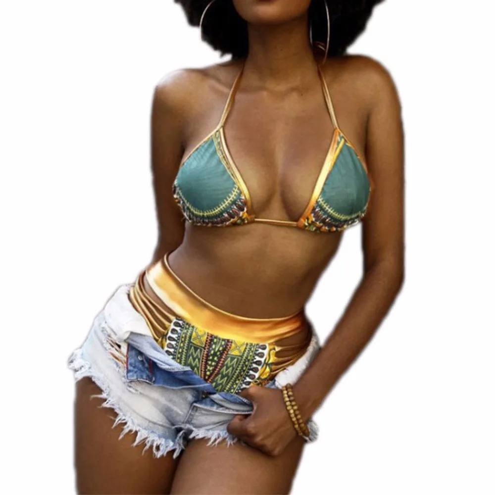 Buy S 3xl African Golden Strap High Waist Bikini Set