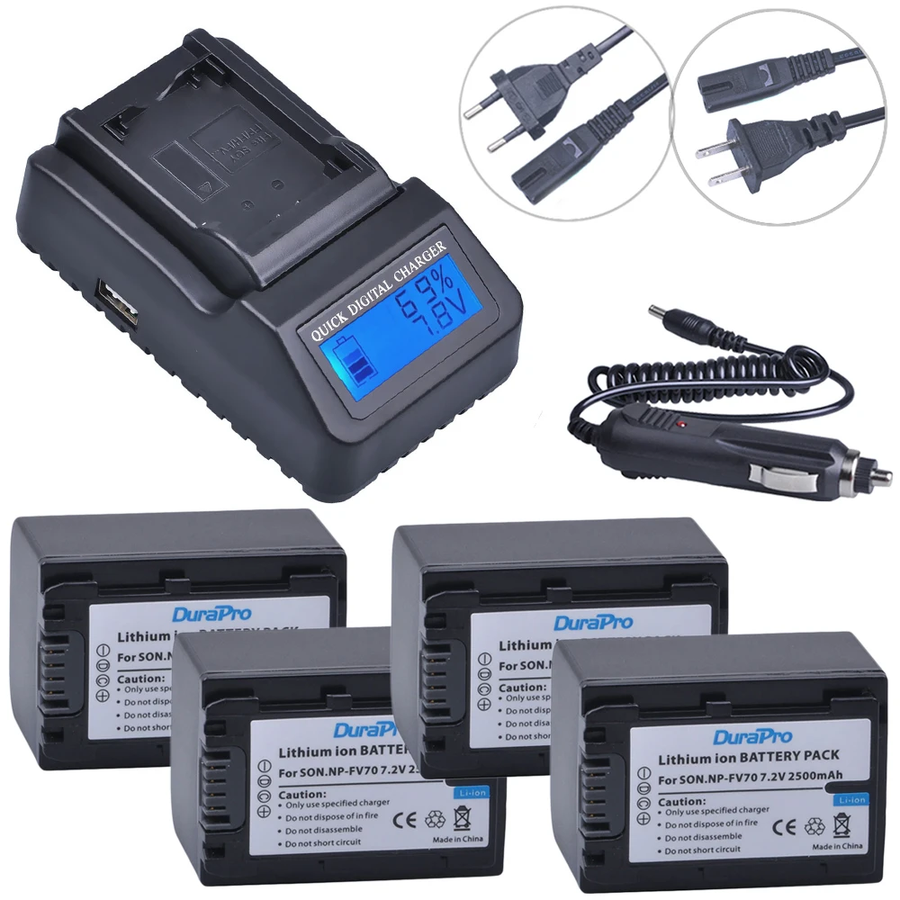 4pc 2500mAh NP FV70 NP FV70 NPFV70 Li ionbattery & LCD Quick Charger for Sony NP FV50 FV30 HDR ...