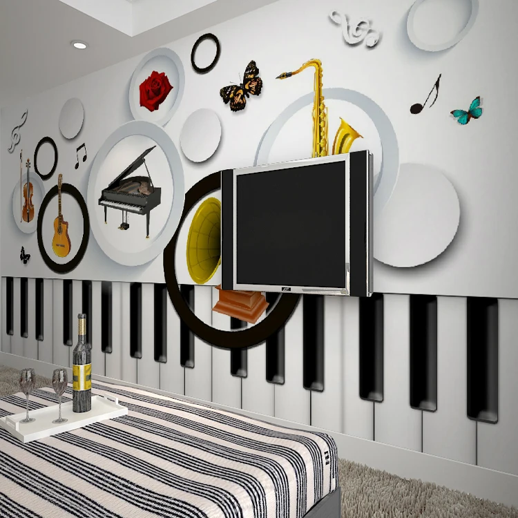 Free Shipping Modern minimalist music keys wallpaper mural piano room ...