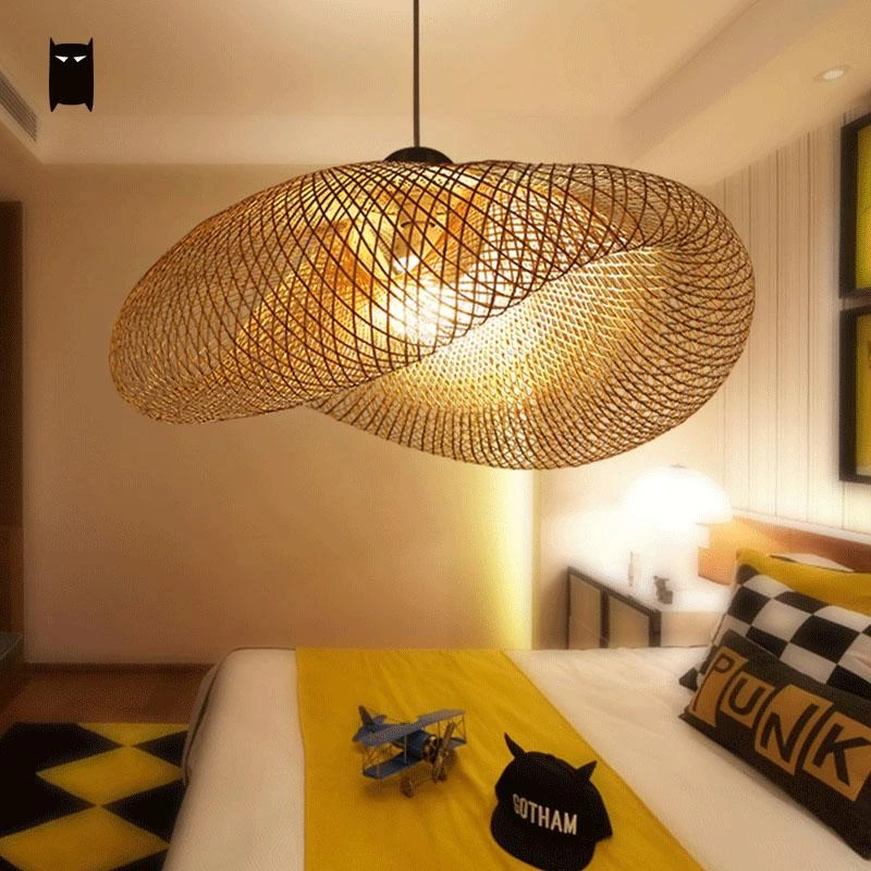 Bamboo Wicker Rattan Wave Shade Pendant Light Fixture Rustic Vintage ...
