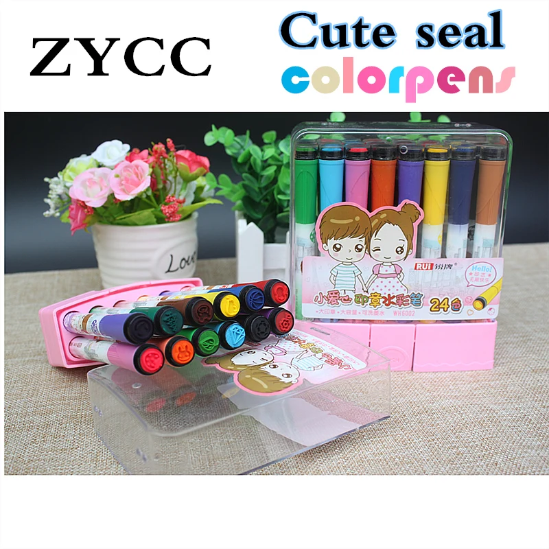 Colorful-Kids-Art-Marker-with-different-cartoon-Stamp-Pen-cap-Cute ...