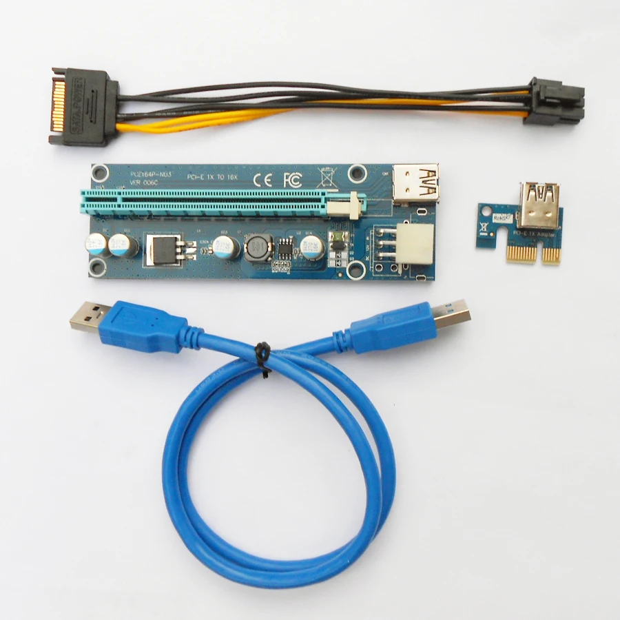 VER 006C PCI E Risers Card 1x to 16x USB 3.0 Cable SATA to 6Pin Power ...