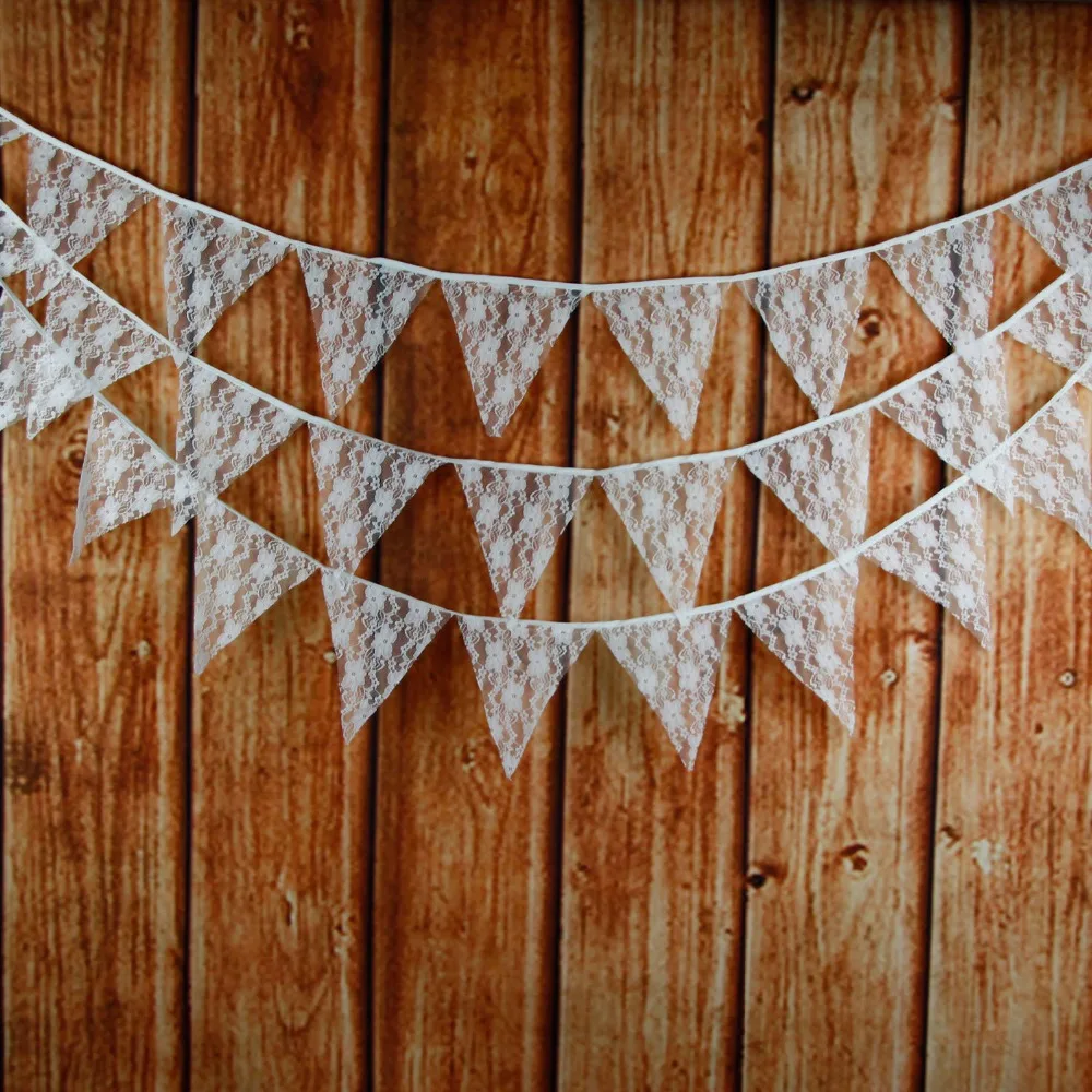 32m 12 Flags Elegant Lace Banner Pennant Cotton Cloth Bunting Banner Booth Props Photobooth