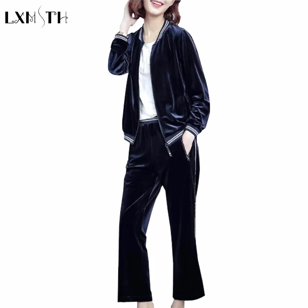 Korean Velvet Tracksuits Women Spring Autumn 2019 Fashion Long Sleeve ...