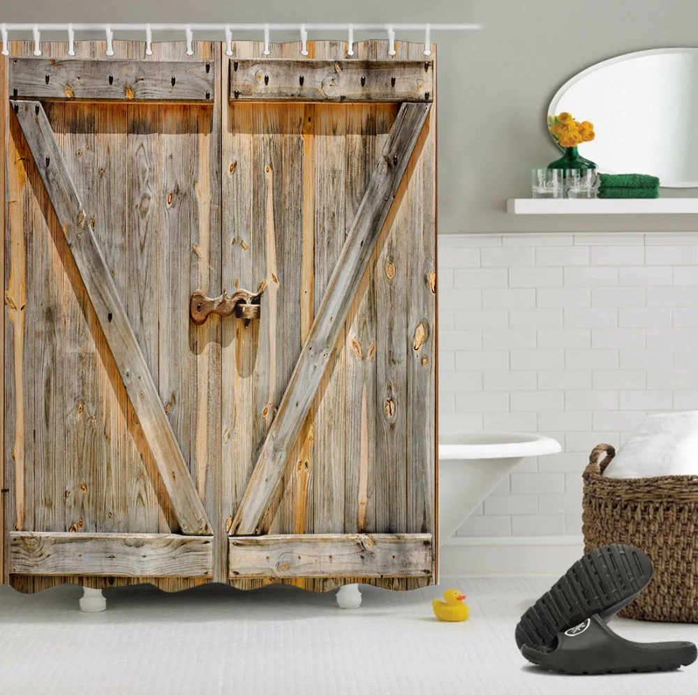 72'' Retro Rustic Barn Gate Warehouse Door Shower Curtain Liner ...