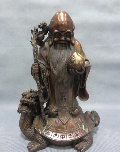 shitou 001512 10" Chinese Pure Bronze Shou Star Peach Longevity God ...