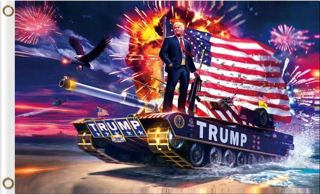 Free Shipping 3x5 Foot Digital Print Donald Trump On The Tank Flag ...