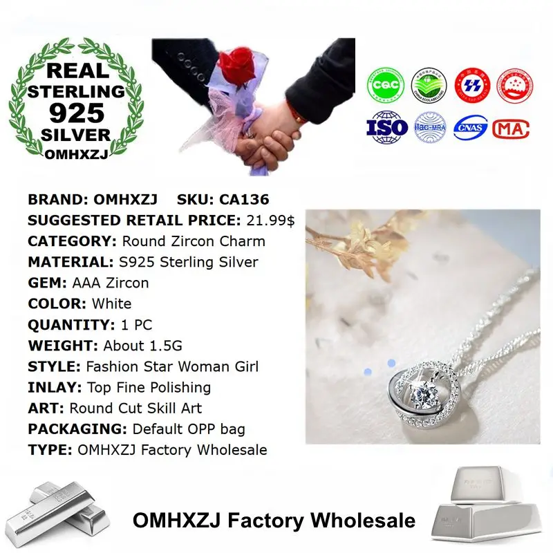 OMHXZJ Европейская мода для девушек и женщин вечерние Свадебный Подарок Круглый Циркон S925 ...