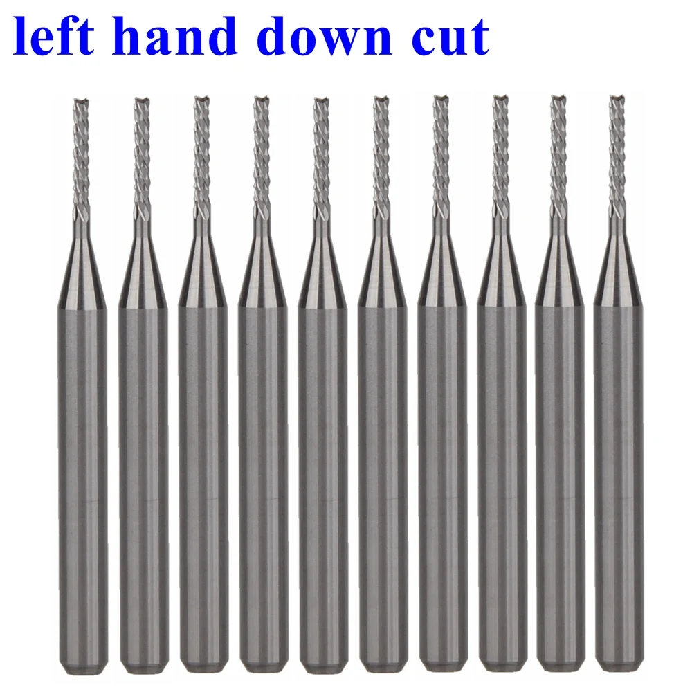 10pc 3.175X1.0X7mm Left Spiral PCB milling cutter down cut Corn end ...