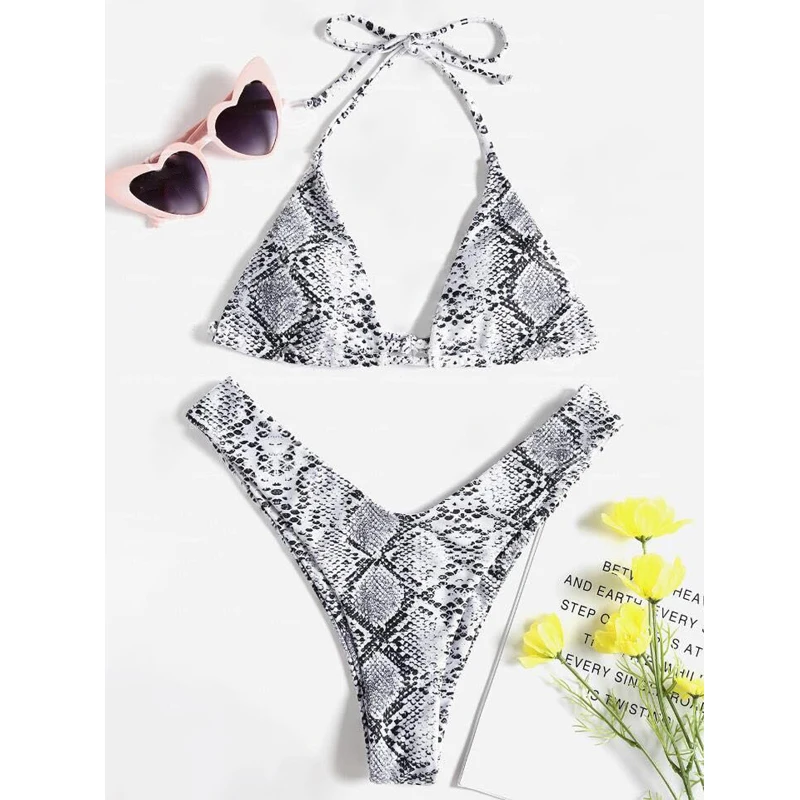 Rinabe Sexy High Cut Bikini Snake Print Swimsuit Female String Swimwear ...