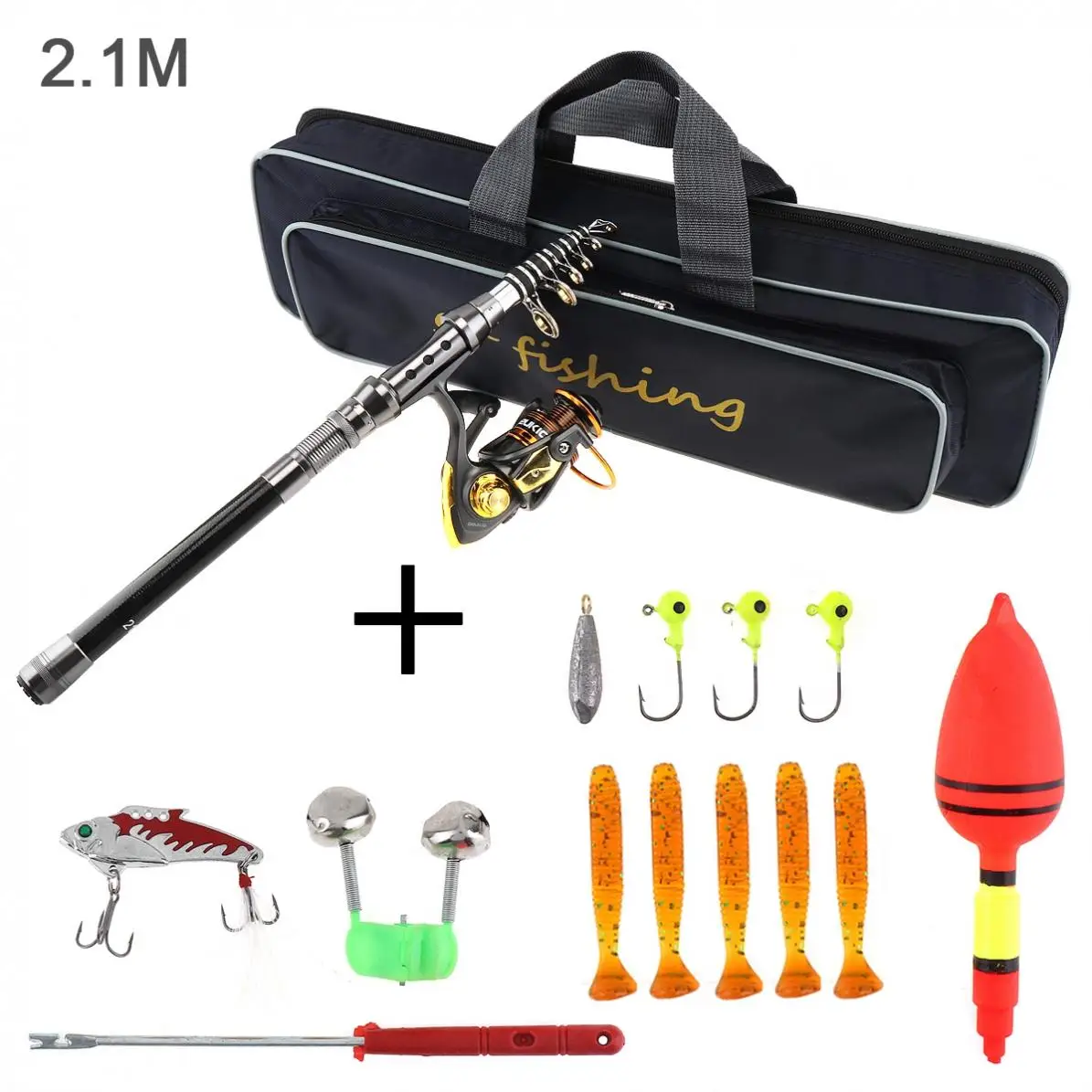 Kit completo de equipamento de pesca, kit com vara de pescar de fibra ...