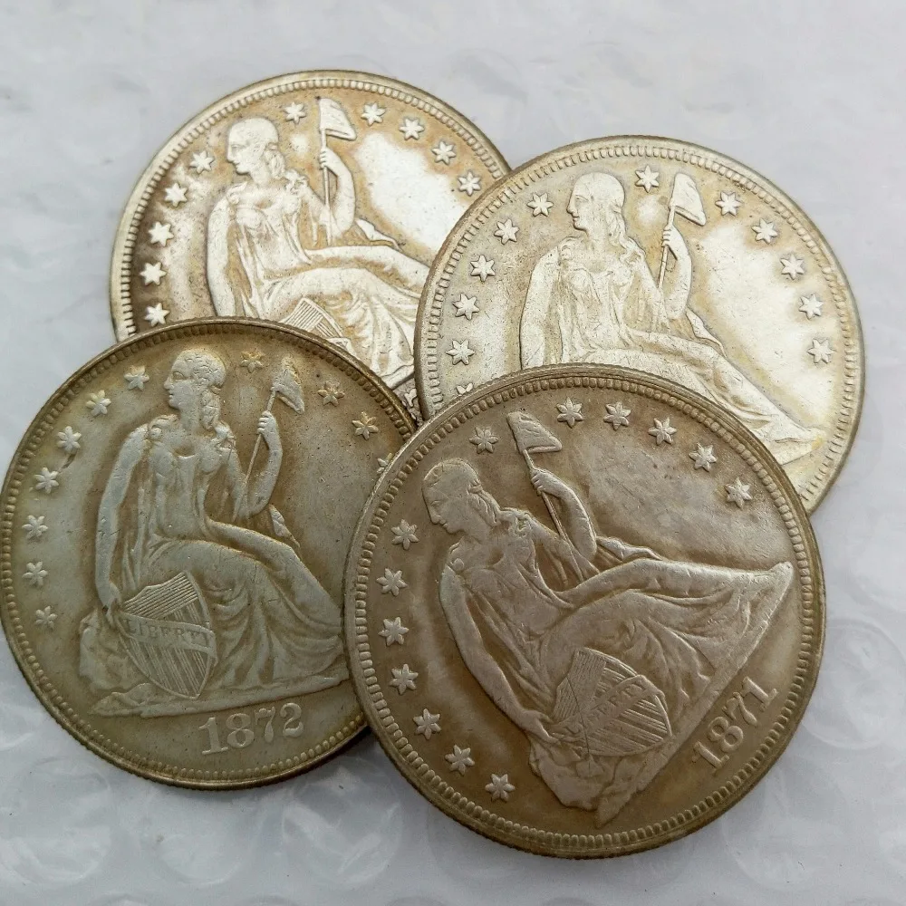 Full set (1870 1873) CC 4pcs Seated Liberty Silver Dollars One Dollar ...