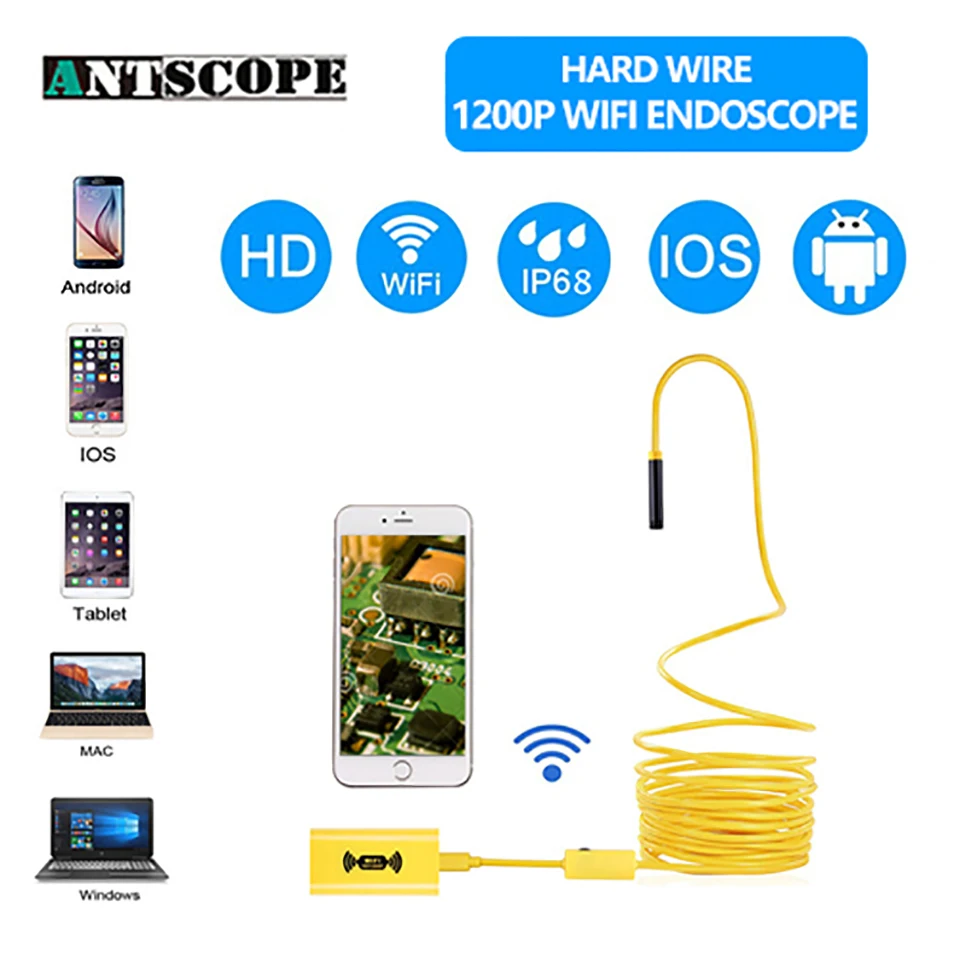 Antscope Wifi 8mm 1200P Endoscope 1/2/3.5/5/10M Waterproof Endoscopio ...