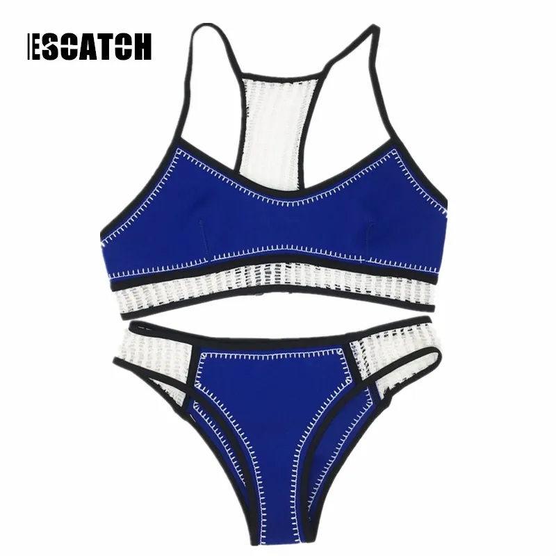 Women Neoprene Swimwear Neopren Bikini Set With Mesh Crochet Bikini
