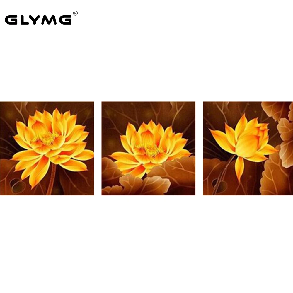 GLymg Diamond Drawing Lotus Triptych Diamond Embroidery Full Square ...