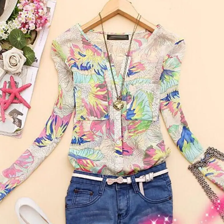 Hot Sale Women Blouse 2015 Korean Autumn Fashional Slim Print Single ...
