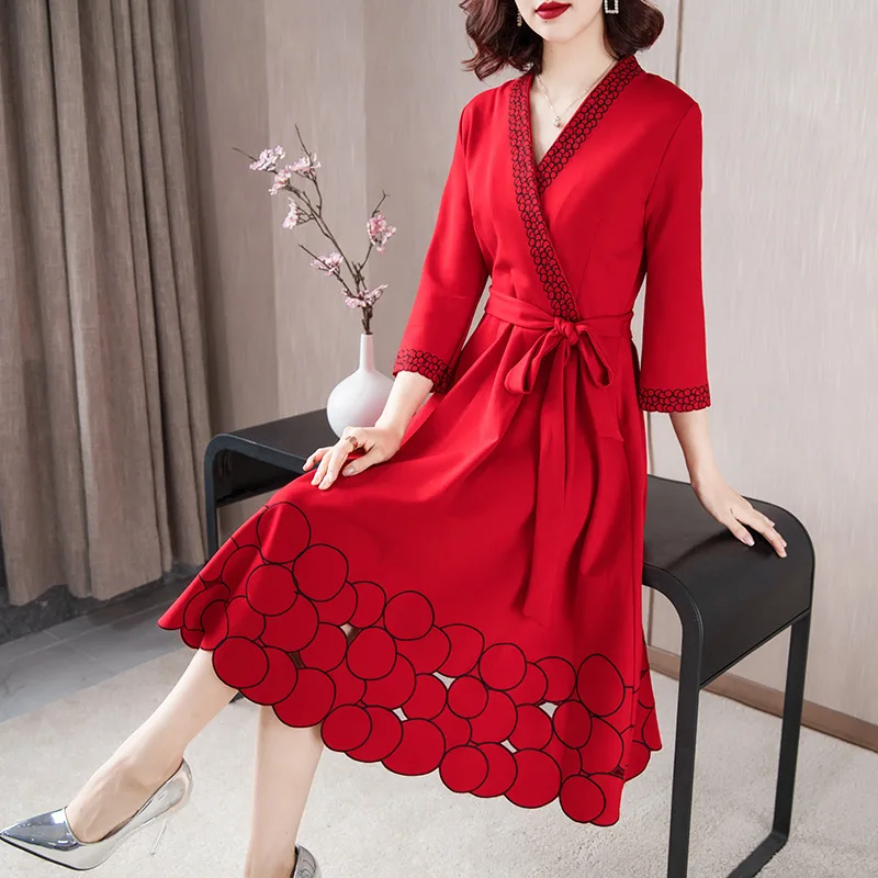 2018 Autumn Office Lady Dress Women High Quality Normal V_neck Three ...
