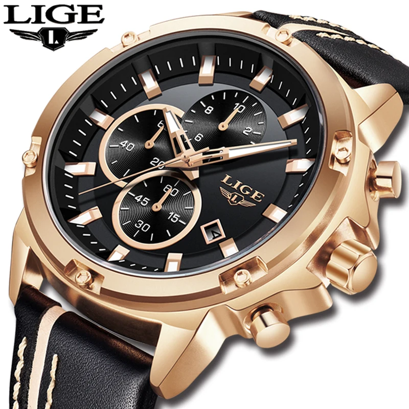New LIGE Mens Sports Watches Men Top Brand Luxury Leather Quartz ...