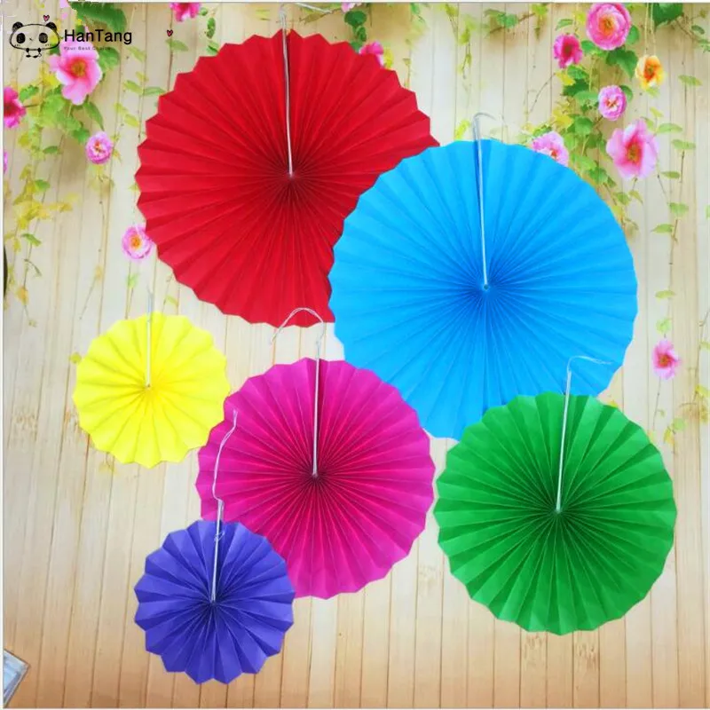 6pcs Fashion Paper Fan Flower Set Of Ornamentsl Round Diy Craft Hanging ...