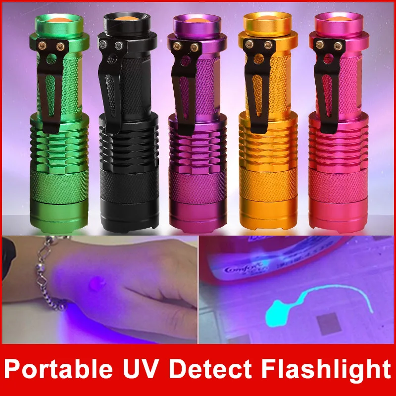 NEW Portable UV Detect Flashlight Purple Violet Light LED Q5 LED Torch ...