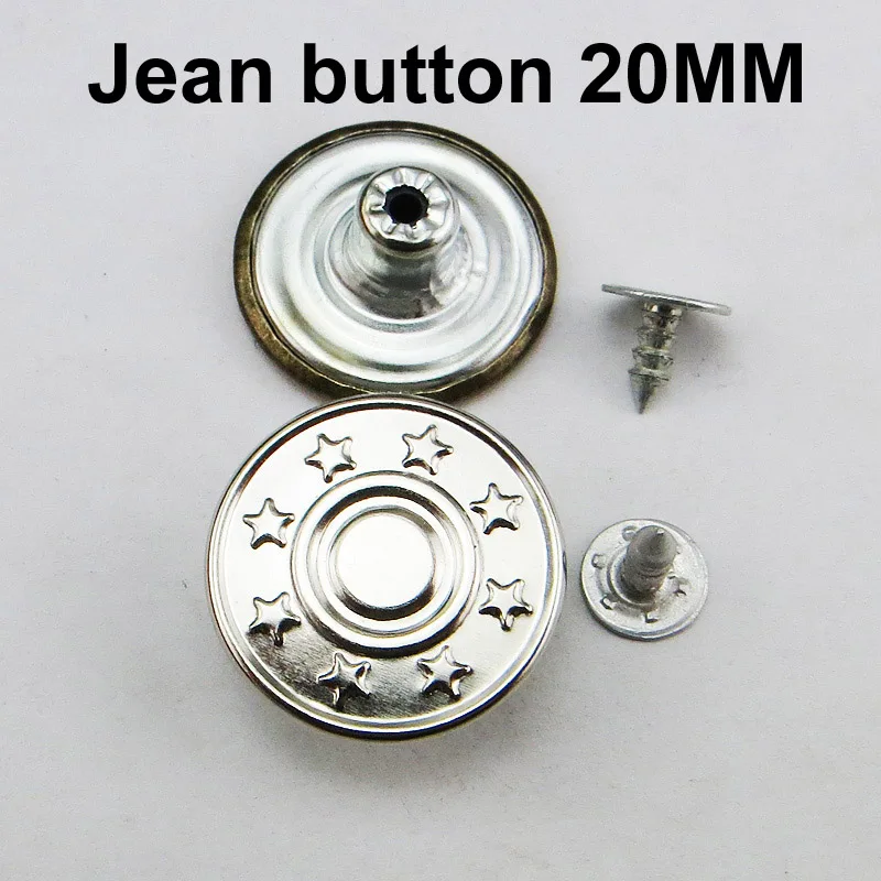 30PCS 20MM Silver star jean buttons decoration metal jeans trousers ...