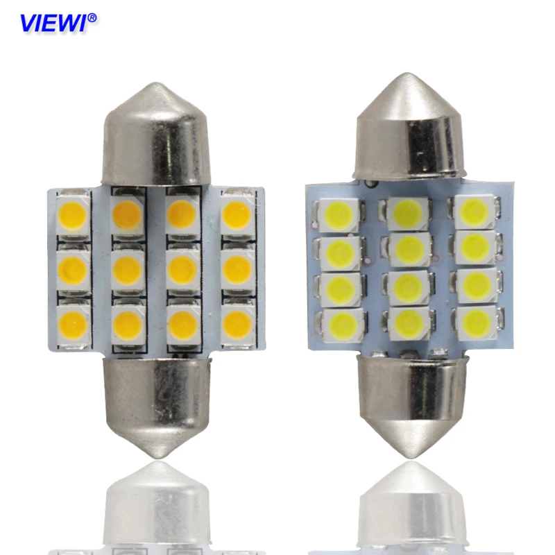Viewi 4x led festoon 31mm bulb 1W 12 volt 3528 12 leds super warm white ...