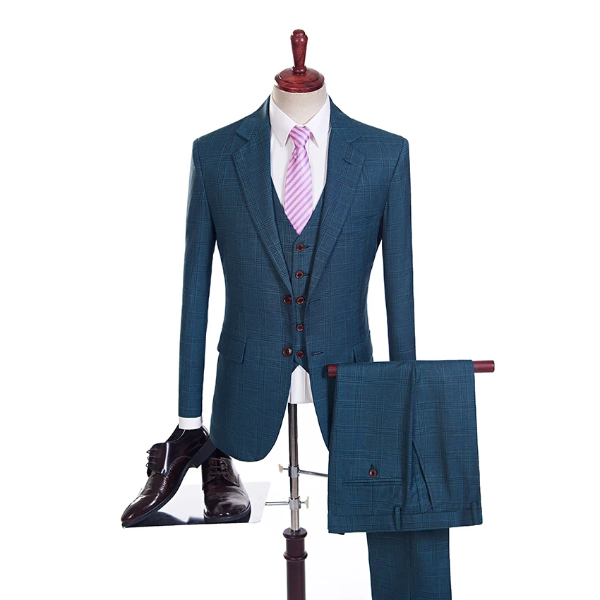 2018 Green Plaid Men Suit Lattice Blazer Wedding Suits Slim Fit Tuxedos ...