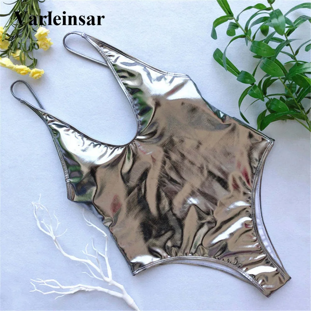 NEW Shiny Gold Silver One Piece Swimsuit 2019 Women Swimwear Female ...