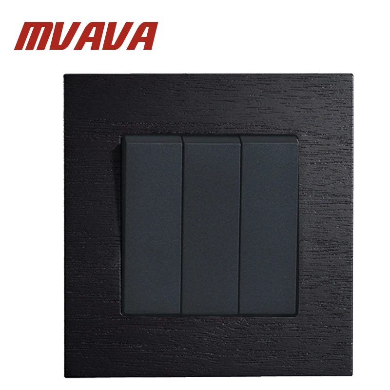 MVAVA Artificial Wood Wall Switch 3 Gang 1 Way Light Switch Black Color ...
