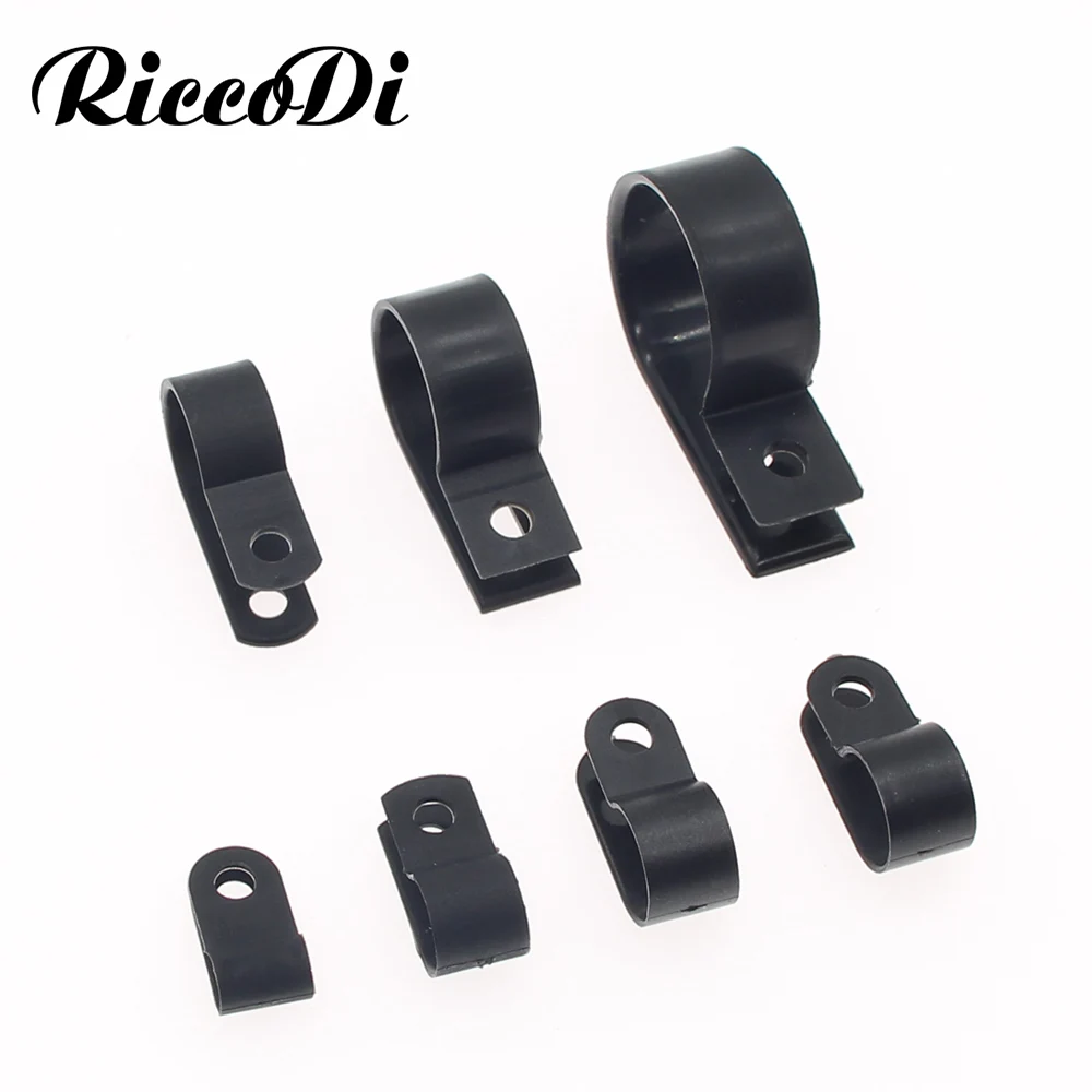 100PCS R Type Nylon 5.3/6.4/8.4/10.4MM Cable Clamp Clear Black R Type ...