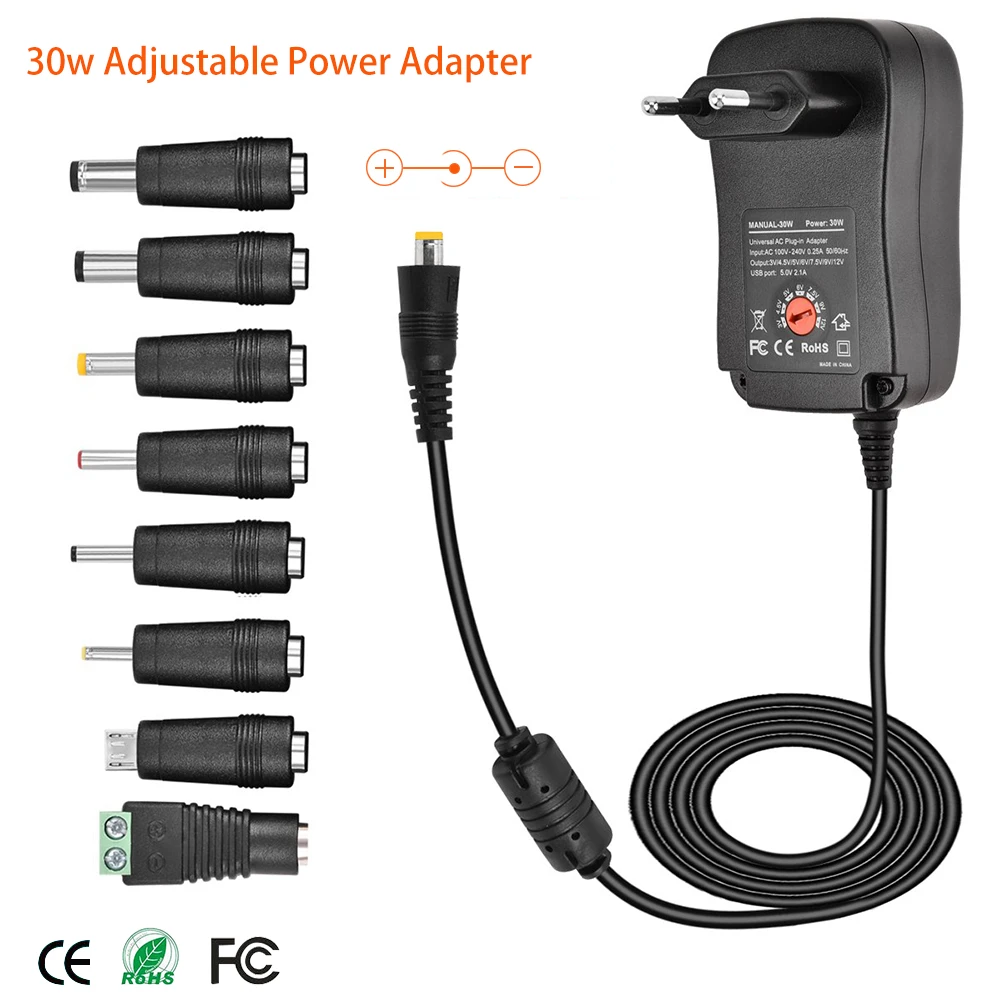 30w Universal Power Adapter 3v 4.5v 5v 6v 7.5v 9v 12v Ac Dc Charger Power Converter + 5v 2.1a ...