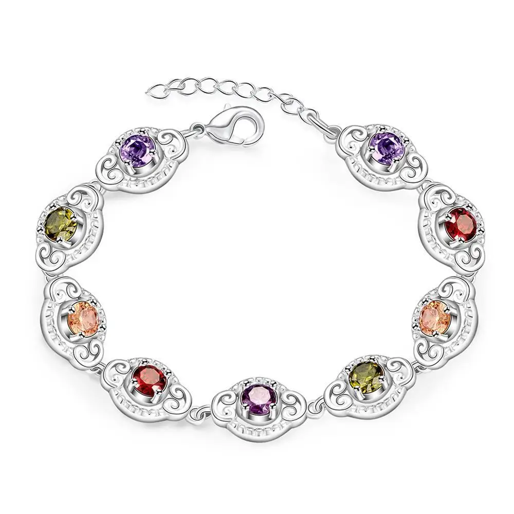 Pretty Colorful Multi Colors Crystal Zircon Floral Silver Plated Chain ...