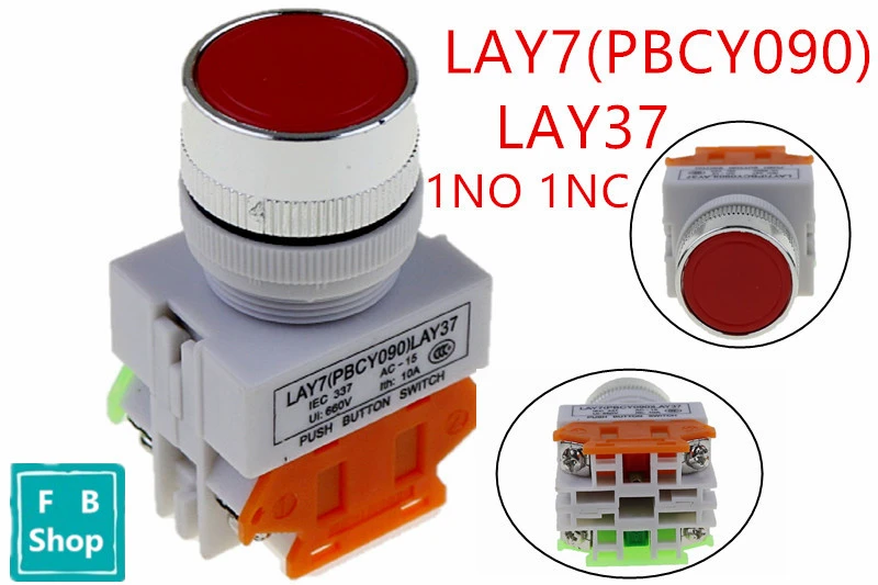 Lay7 (pbcy090) Lay37 11bn Red 10a 660v Momentary Push Button Switch 1no ...