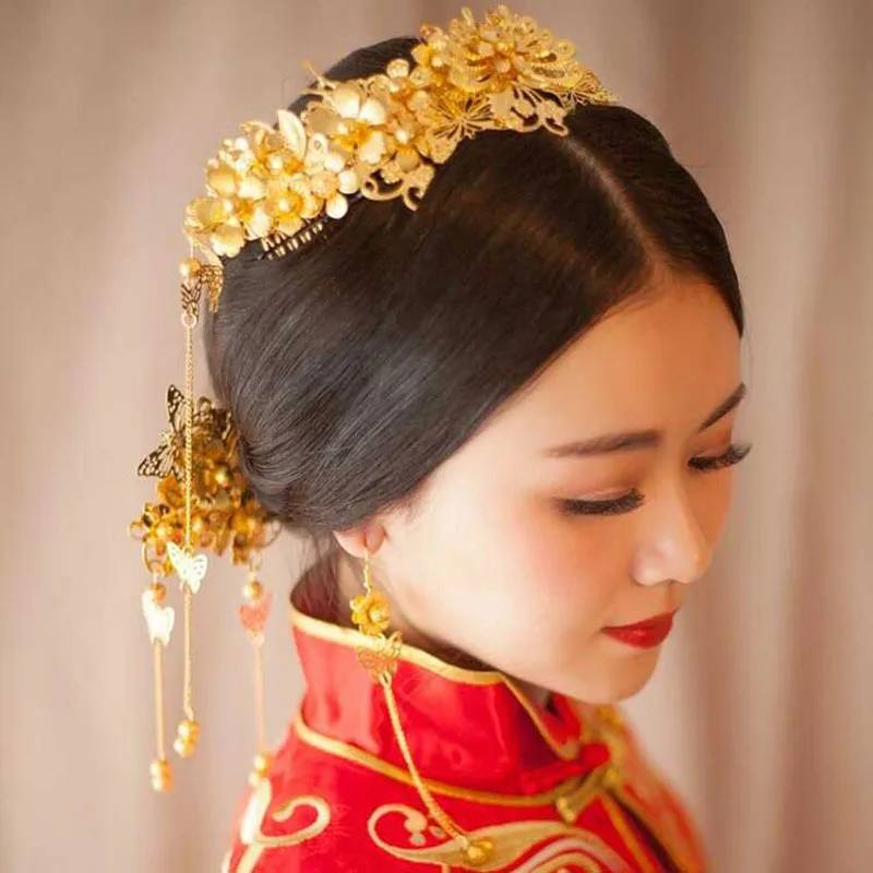 Rockhopper costume bride headdress Chinese wedding tiara golden tassels ...