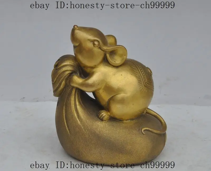 chinese fengshui brass animal zodiac mouse mice rat gold bag Wealth ...