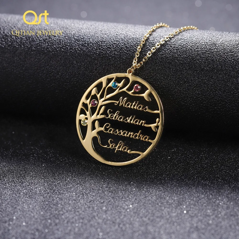 Statement Family Tree Necklace For Women Custom Name Birth Stone Choker statement-family-tree-necklace-for-women-custom-name-birth-stone-choker