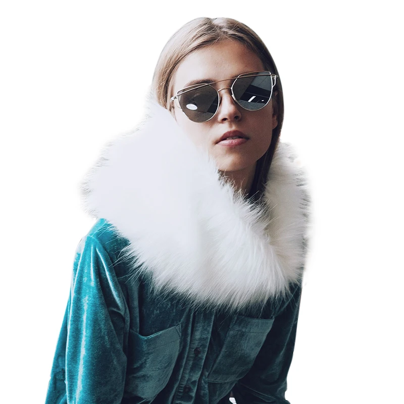 Women's Luxury Brand Faux Fox Fur Fluffy Scarf Fur Collar Ladies Winter ...