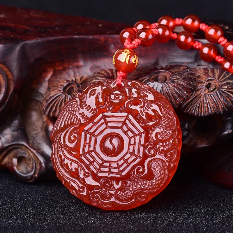 Natural Red Agates Pendant Necklace Yin Yang Pendant Female Dragon And ...