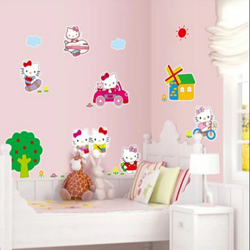 Hellokitty stick bedroom warmth children room cartoon cat wall stickers ...