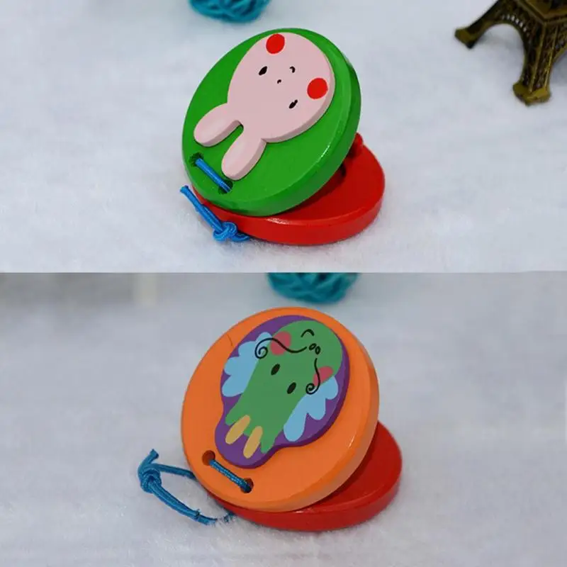 Baby Wooden Hand Drum Castanet Clapper Handle Toys Cartoon Kids Musical ...