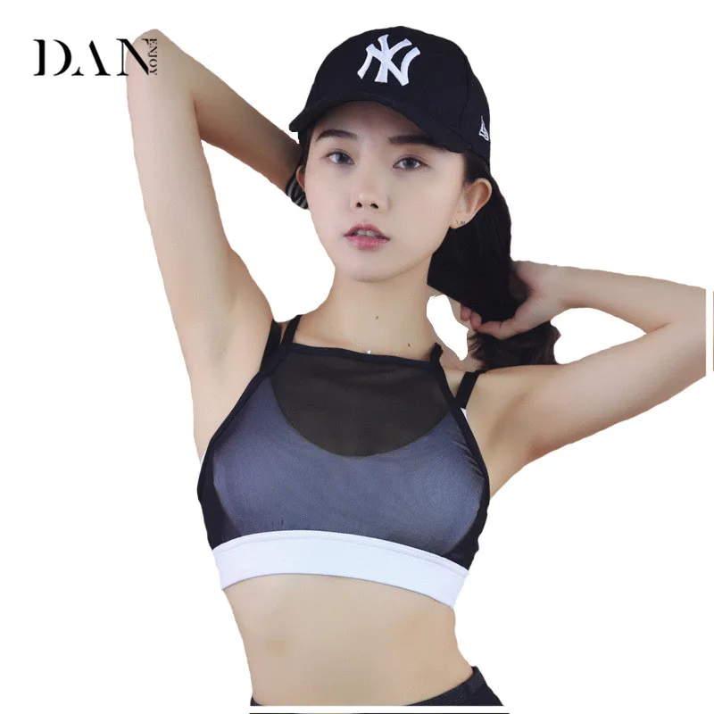 DANENJOY Womens Top Sports Bra Fitness Yoga Tops Mesh Bras Shockproof Running Activewear Crop ...