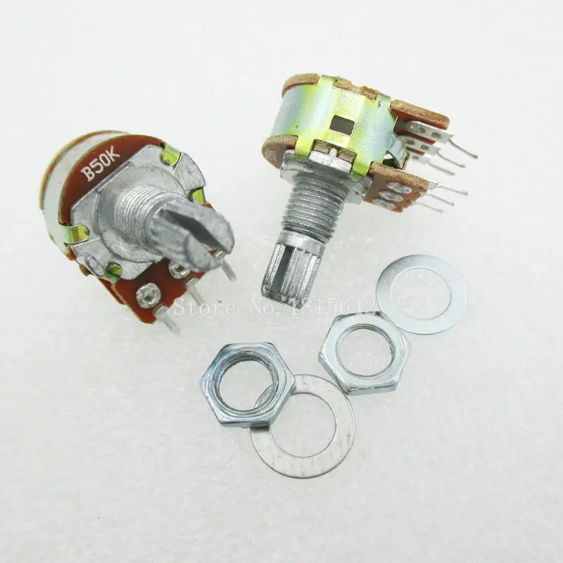 5PCS Dual Stereo Potentiometer Pot B50K 50K Linear shaft 15mm 6Pin ...