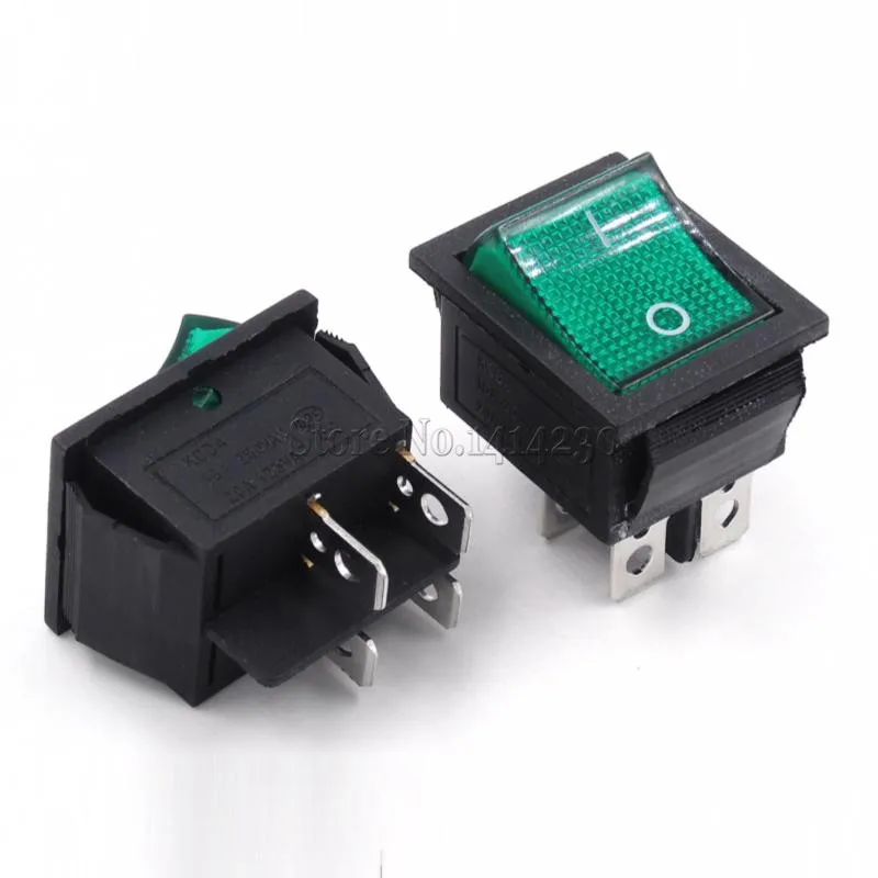4 Pin 16A 250V 20A 125VAC Green Button with Light Rocker Switch KCD4 ...